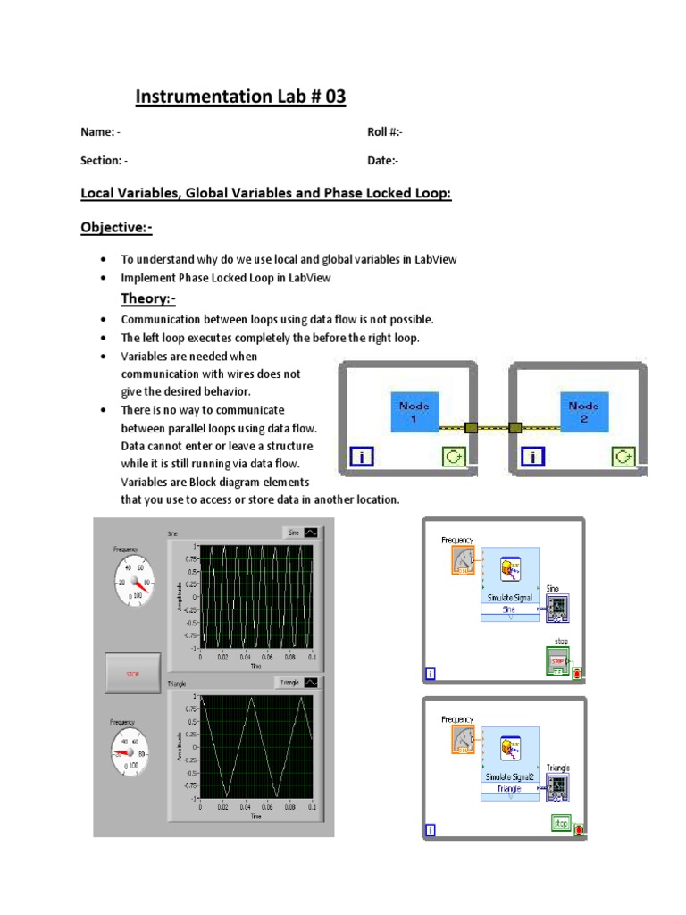 Instrumentation Lab # 03: Local Variables, Global Variables and Phase Locked Loop: Objective ...