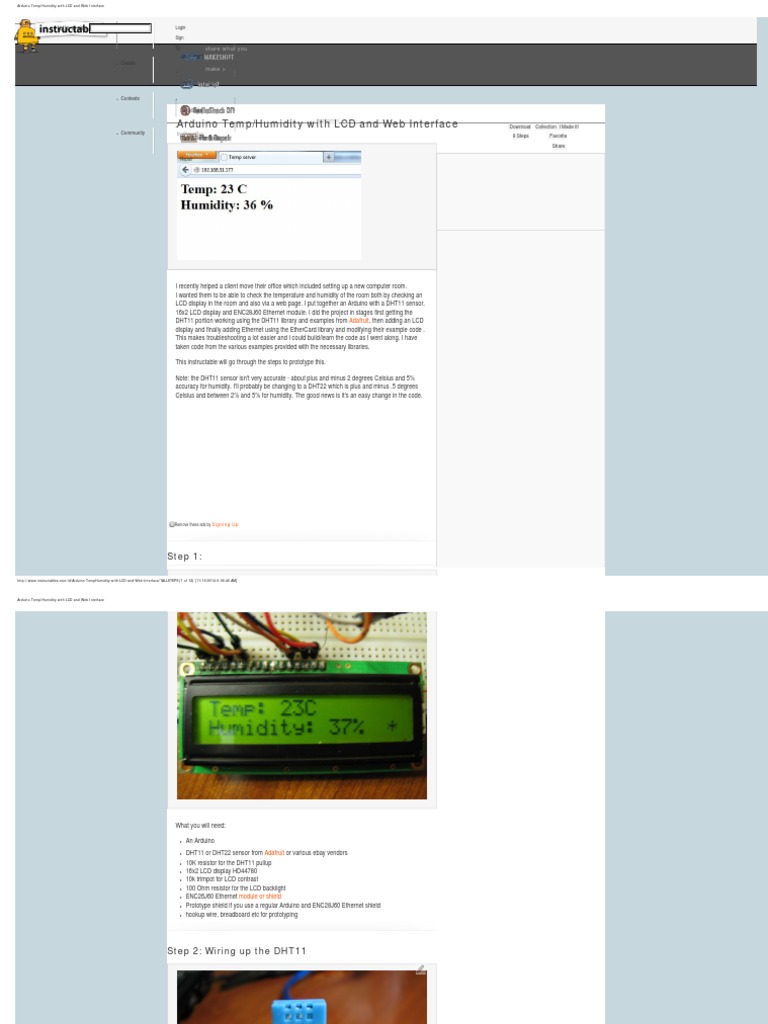 Arduino Temphumidity With Lcd And Web Interface Allsteps Pdf