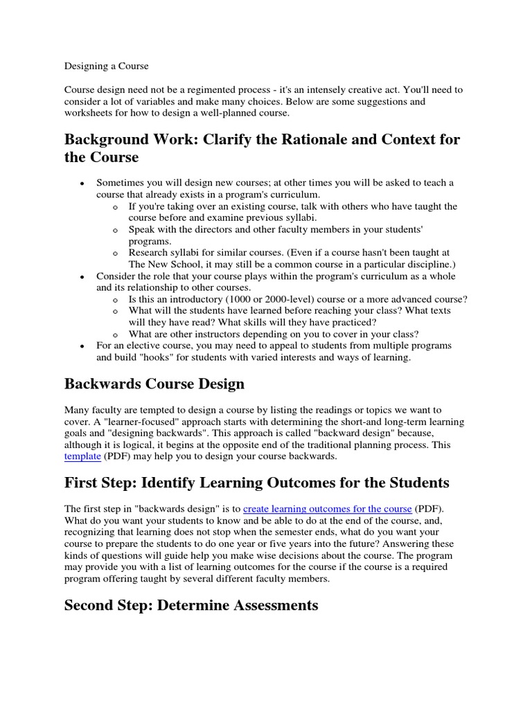 Background Work: Clarify The Rationale and Context For The Course | PDF ...