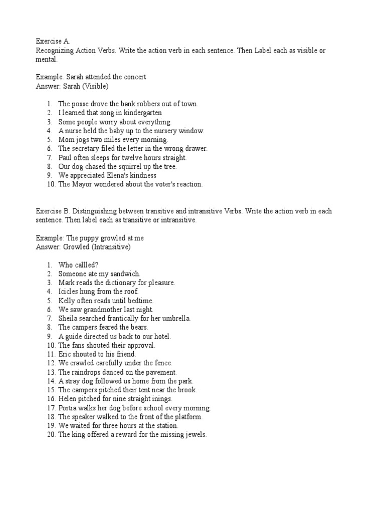 Verb Exercises 1 | PDF | Grammar | Syntax