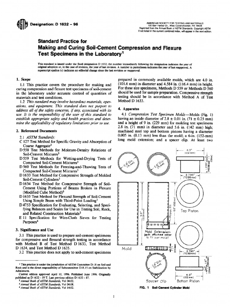 ASTM D1632 - 07 Standard Practice For Making and Curing Soil-Cement ...