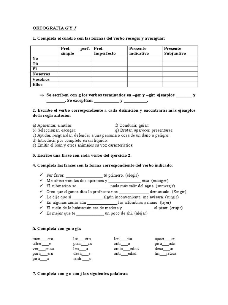 Ortografía G y J | PDF | Verbo | Gramática