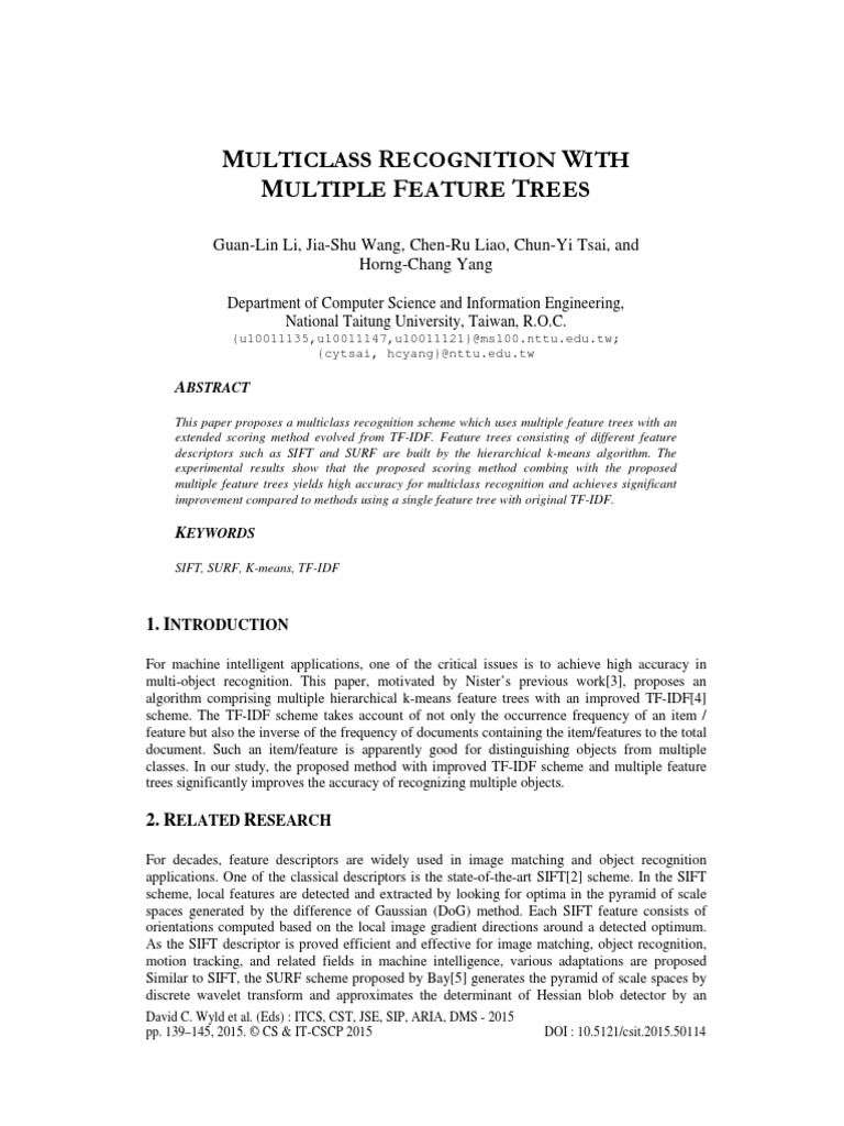Multiclass Recognition With Multiple Feature Trees | PDF | Cluster Analysis | Artificial ...
