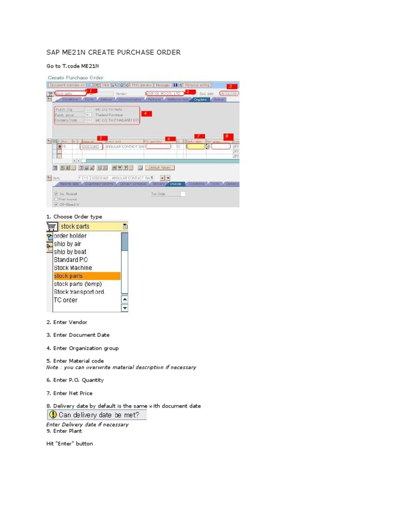 Create Purchase Order in SAP ME21N | PDF