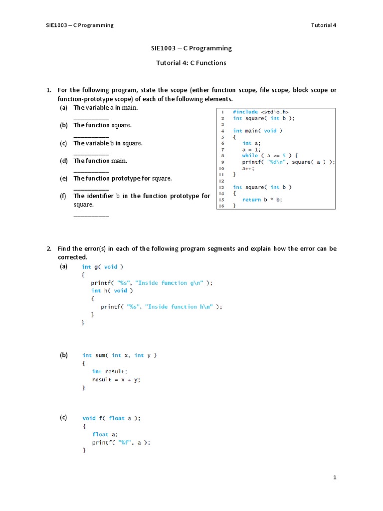 Tutorial 4 - C Functions | PDF | Exponentiation | Function (Mathematics)