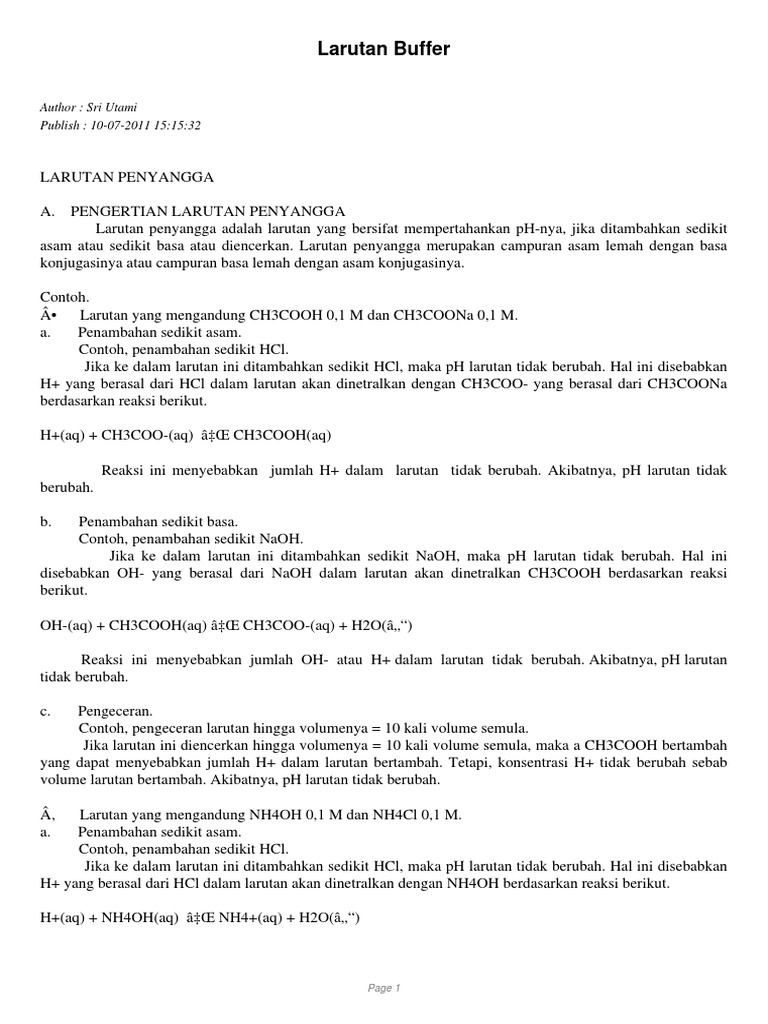 Pengertian dan Contoh Larutan Buffer | PDF | Memasak, Makanan, & Anggur