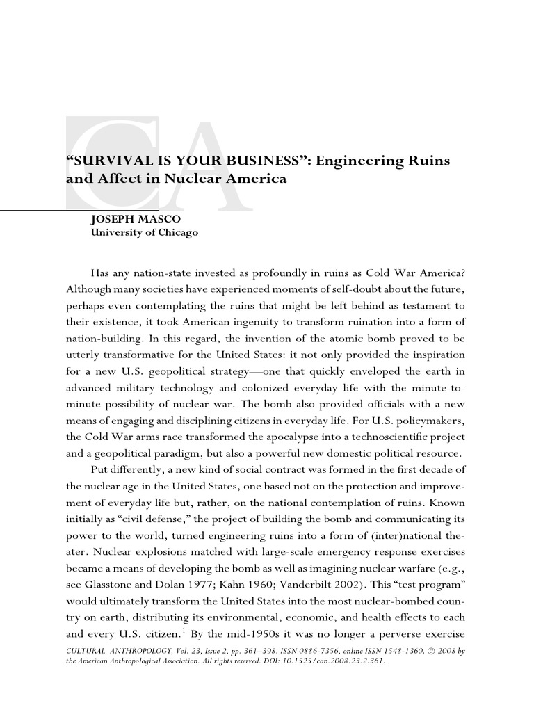 Joseph Masco - Survival Is Your Business-1 | PDF | Nuclear Weapons ...