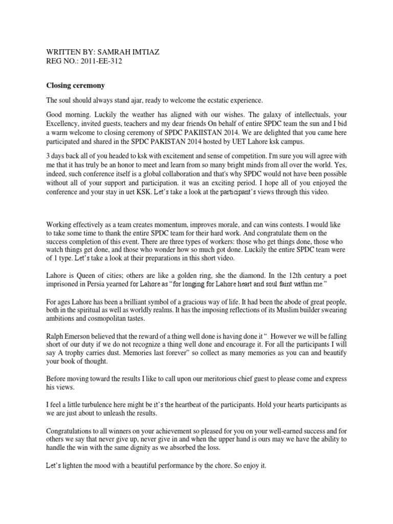 Closing Ceremony Sample | PDF | Career & Growth