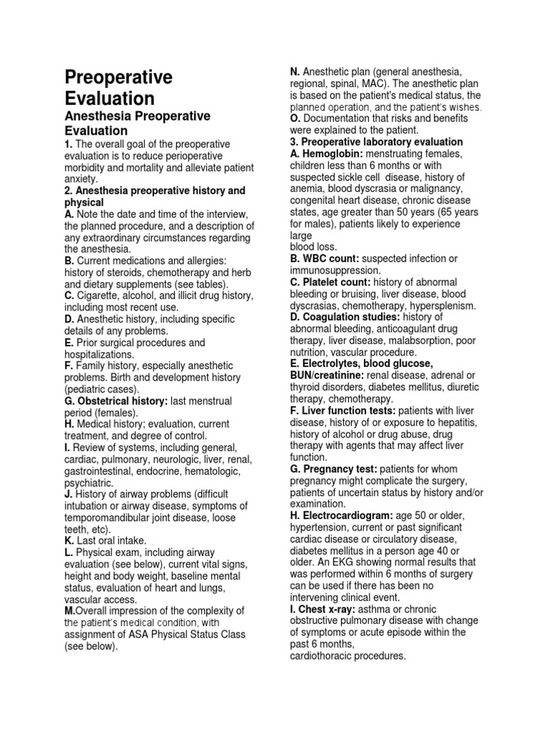 Preoperative Anesthesia Evaluation Guide | PDF | Anesthesia | Physical ...