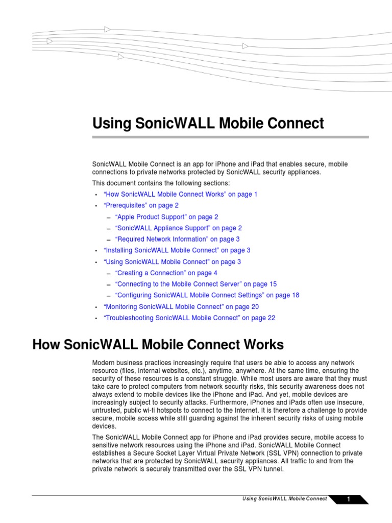 SonicWALL Mobile Connect User Guide | PDF | Ios | I Phone