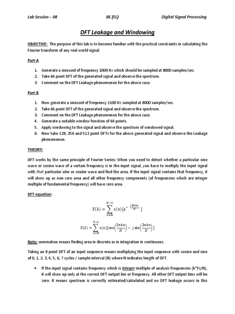 Lab 8 - DFT Leakage and Windowing | PDF | Discrete Fourier Transform ...