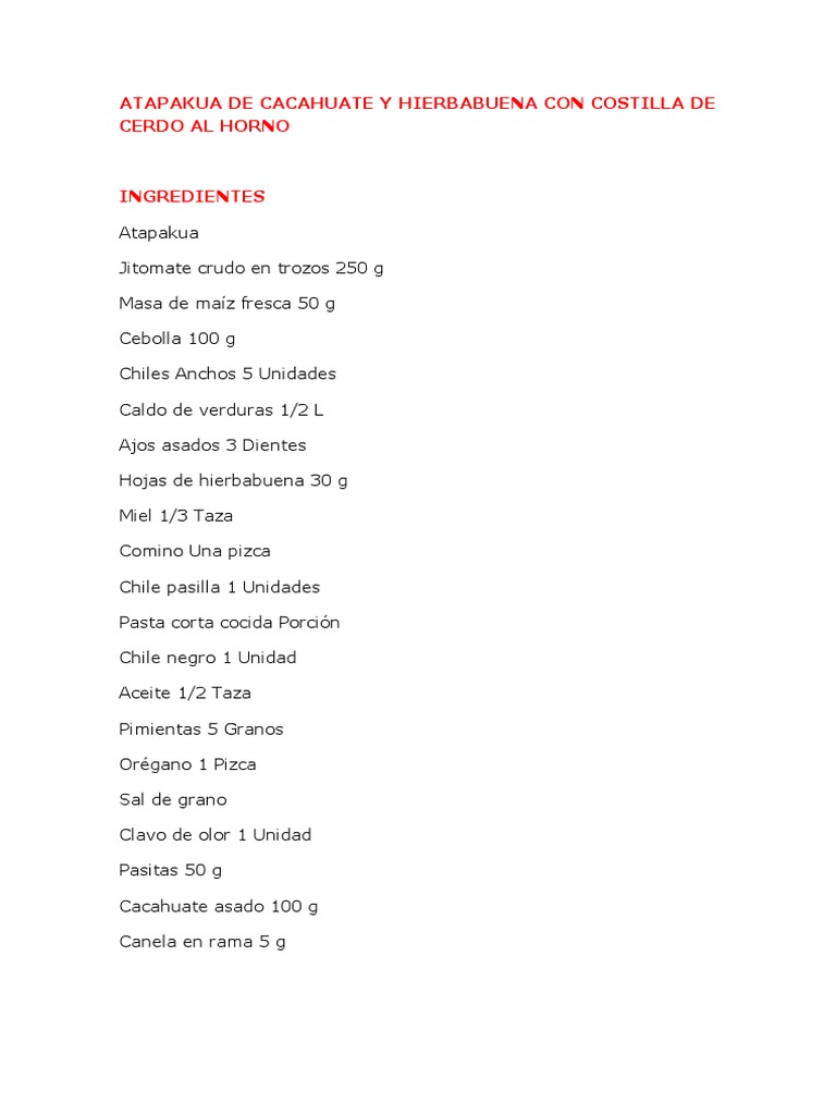Atapakua de Cacahuate y Hierbabuena Con Costilla de Cerdo Al Horno ...