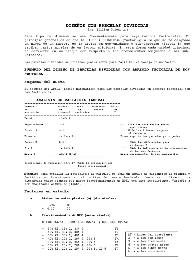 Diseño Experimental de Parcelas Divididas | PDF | Archivo de ...