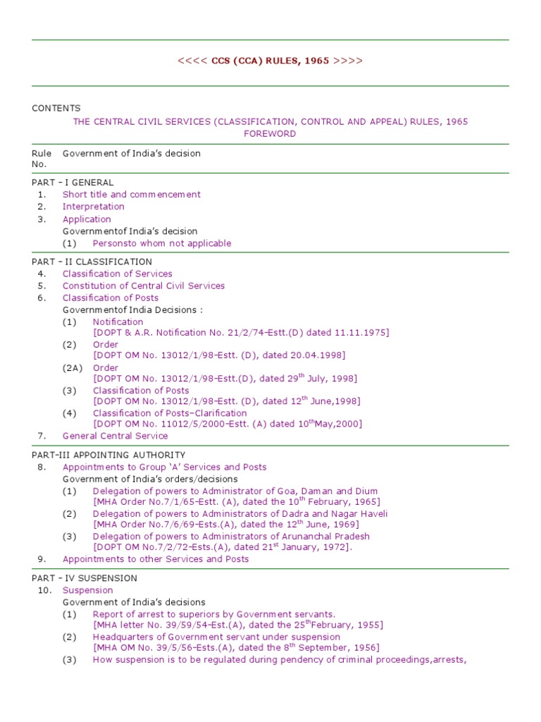 Ccs (Cca) Rules 1965 | PDF | Government Of India | Justice