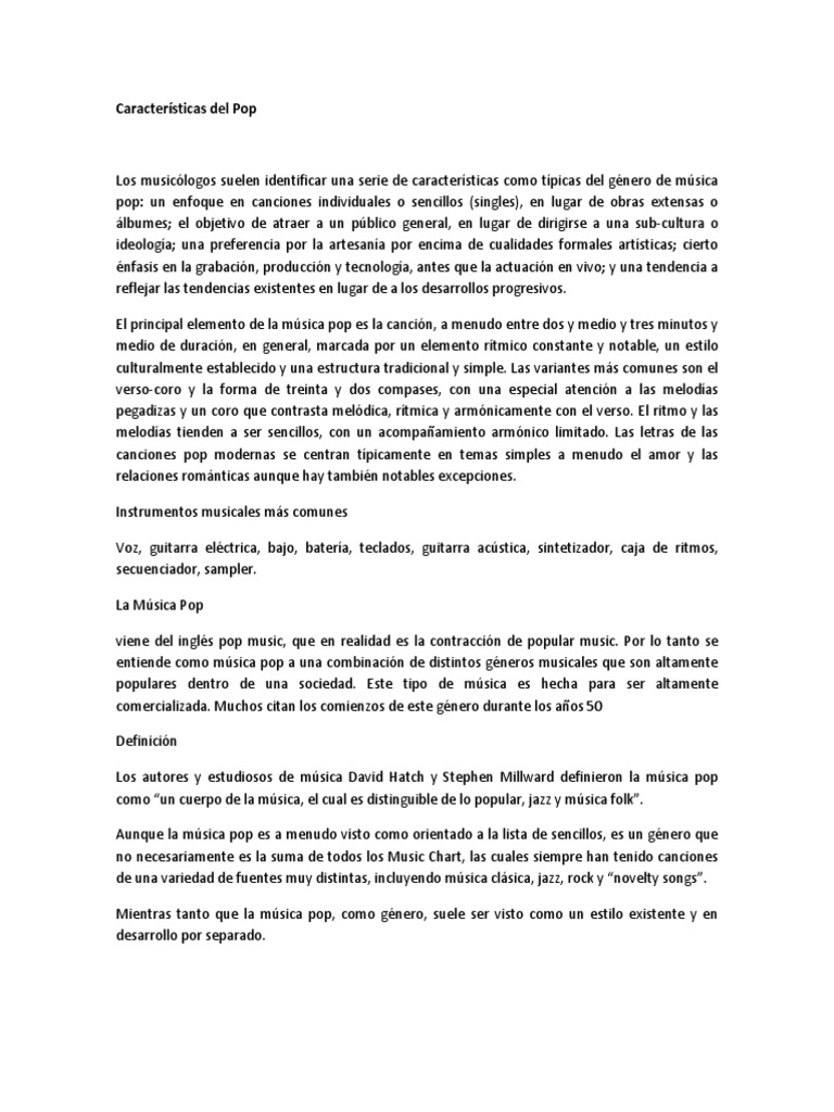 Características Del Pop | PDF | Música pop | Las artes escénicas