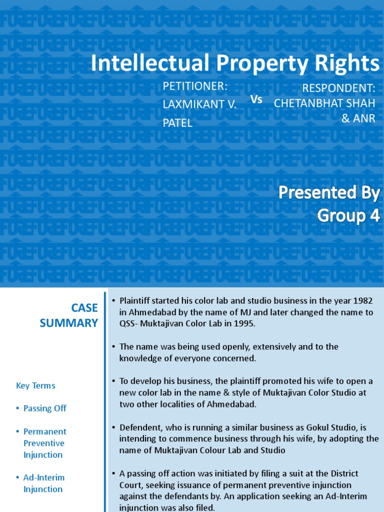 Intellectual Property Rights: Petitioner: Laxmikant V. Patel Respondent ...