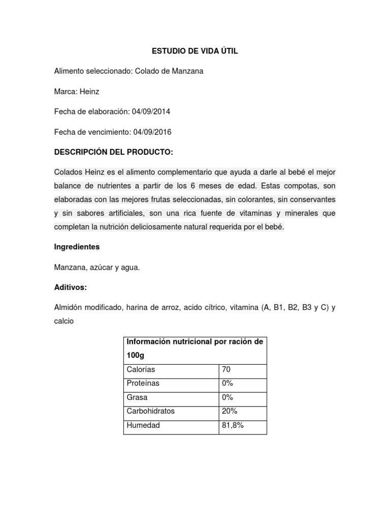 Estudio de Vida Útil | PDF | Alimentos | Vitamina