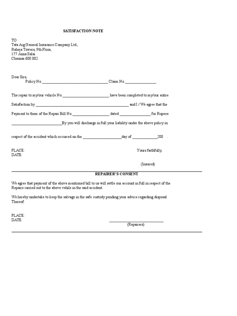TATA Satisfaction Note | PDF