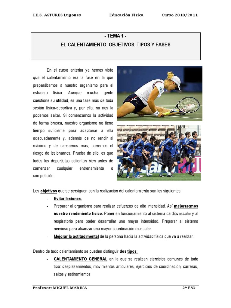 Calentamiento - Tipos, Objetivos y Fases | PDF | Educación Física | Coordinación motriz