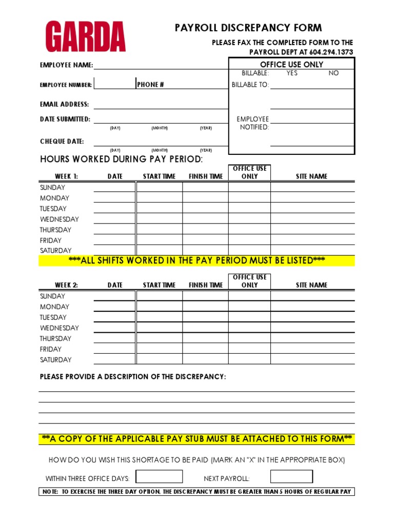 Payroll Discrepancy Form | PDF