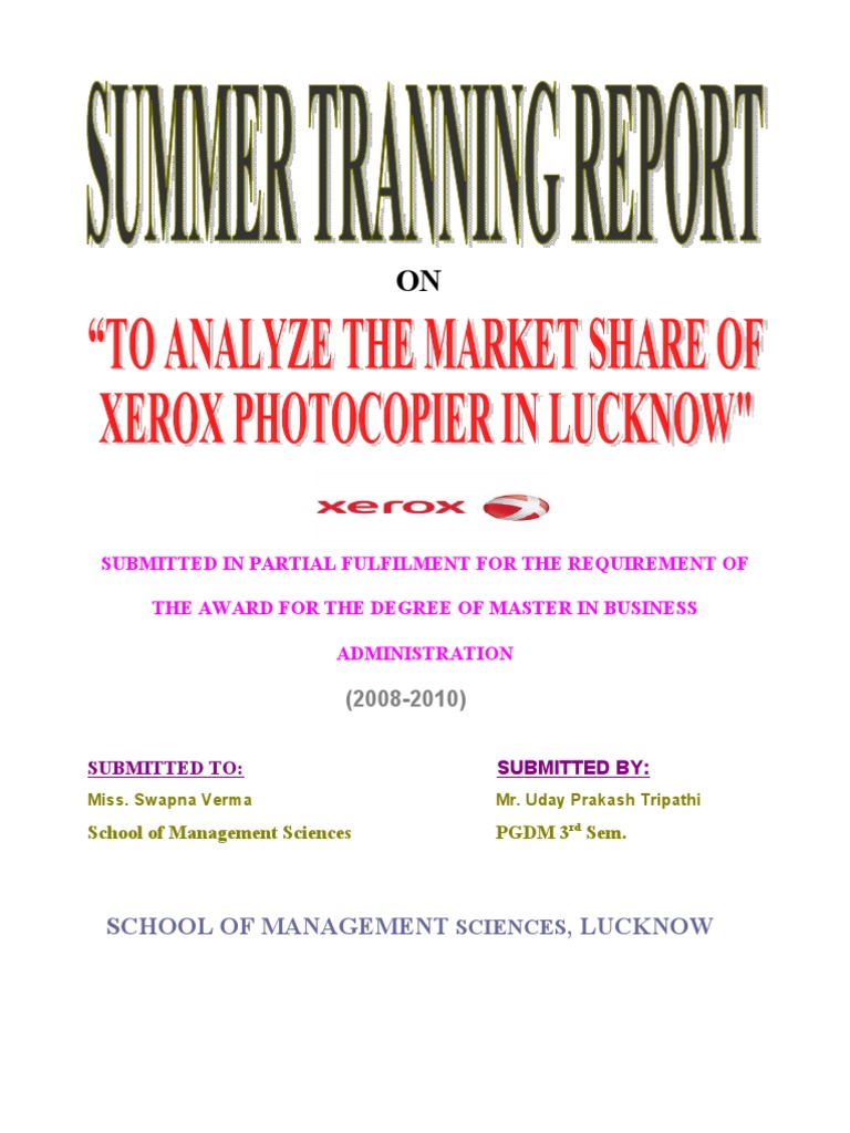 Project Report On "Xerox" To Analyze The Market Share of Xerox ...