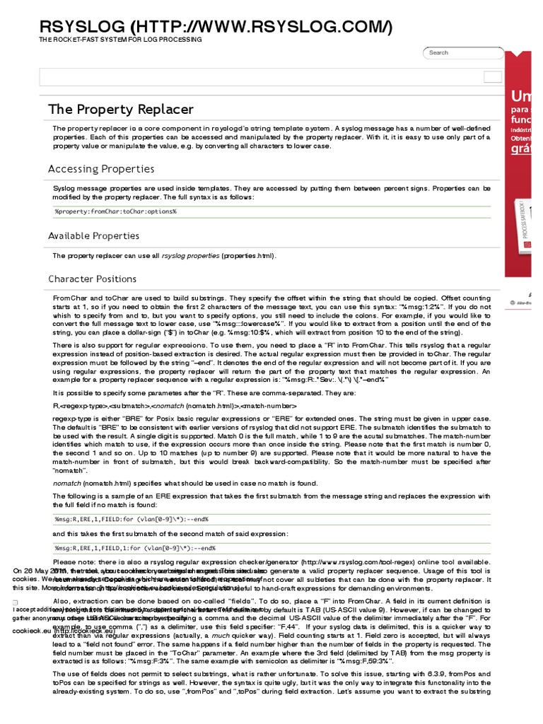 The Property Replacer - Rsyslog V5-Stable Documentation | PDF | Regular Expression | Comma ...