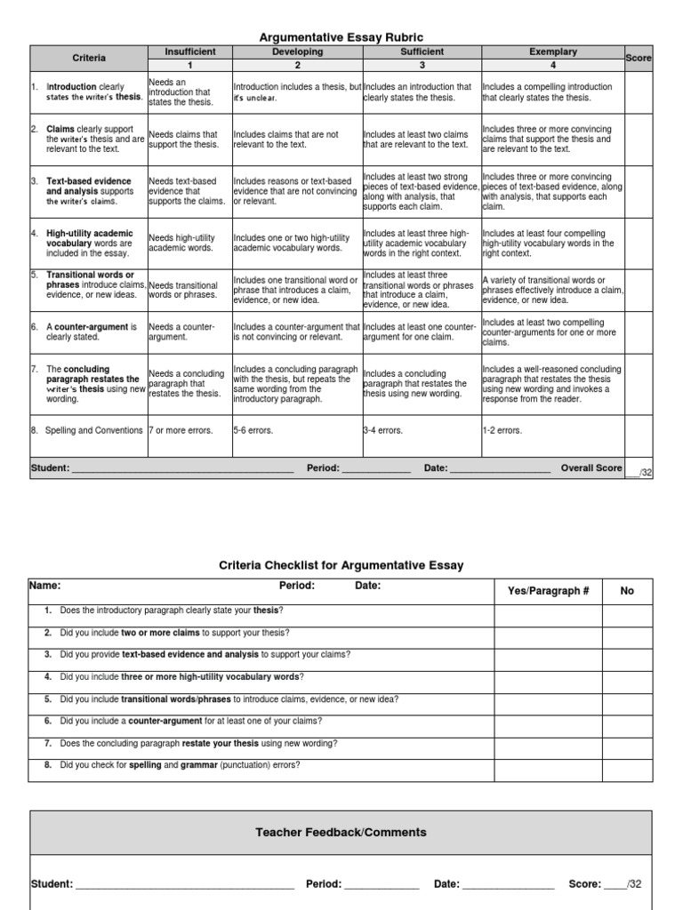 Argumentative Essay Rubric Guide | PDF | Paragraph | Essays
