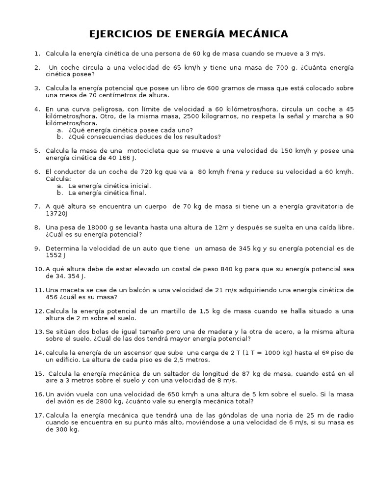 Ejercicios de Energia Mecanica | PDF