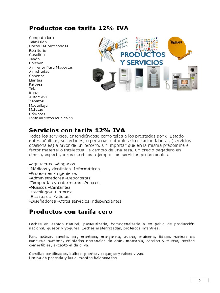 Productos y Servicios Con IVA 12% y Sin IVA 12% | PDF | Transporte ...