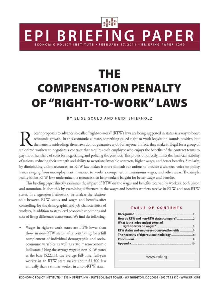 The Compensation Penalty of Right-To-Work" Laws - Econ Policy Institute ...