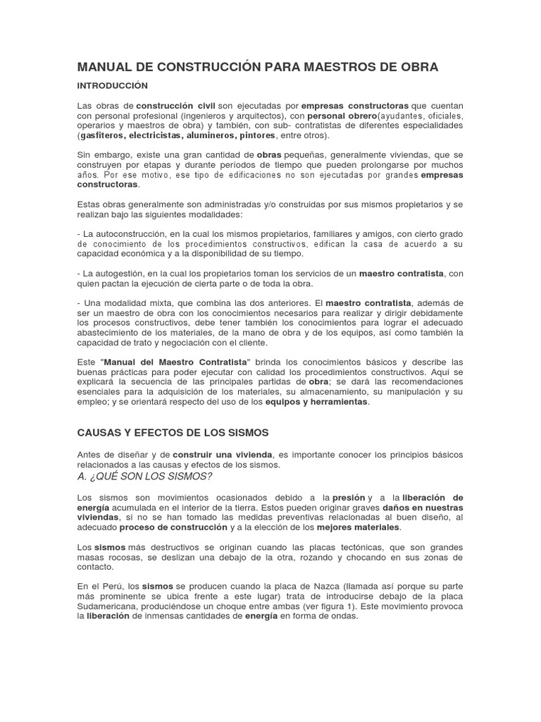 Manual de Construcción para Maestros de Obra | PDF | Temblores ...