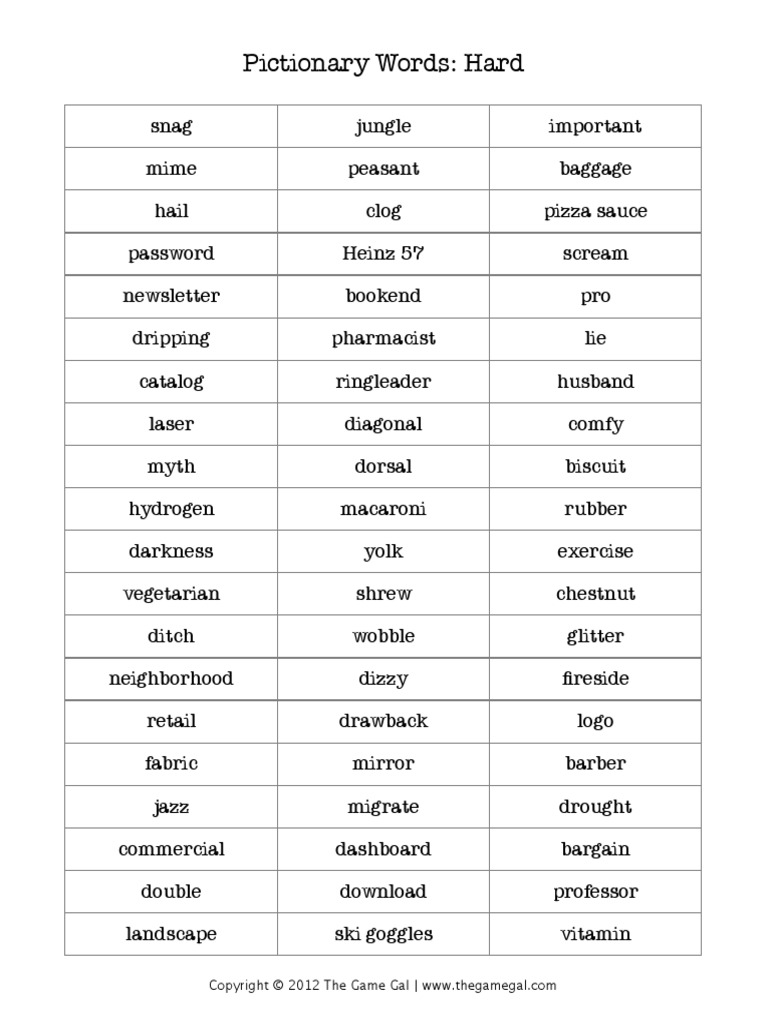 Pictionary Words Hard | PDF
