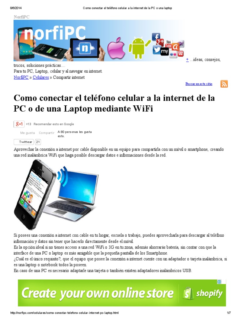 Como Conectar El Teléfono Celular a La Internet de La PC o Una Laptop ...