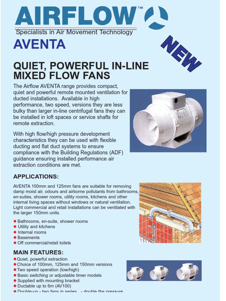 AVENTA In-Line Mixed Flow Fans | PDF | Duct (Flow) | Electromechanical ...