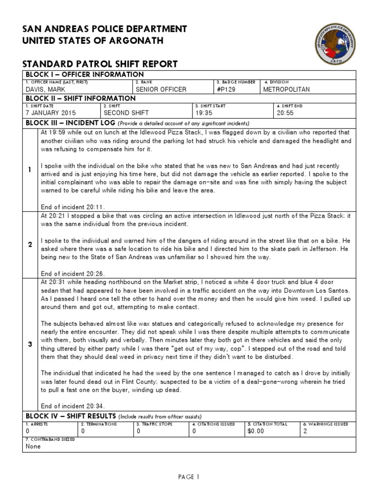 7 January 15 - Second Shift | PDF | Traffic | Law Enforcement