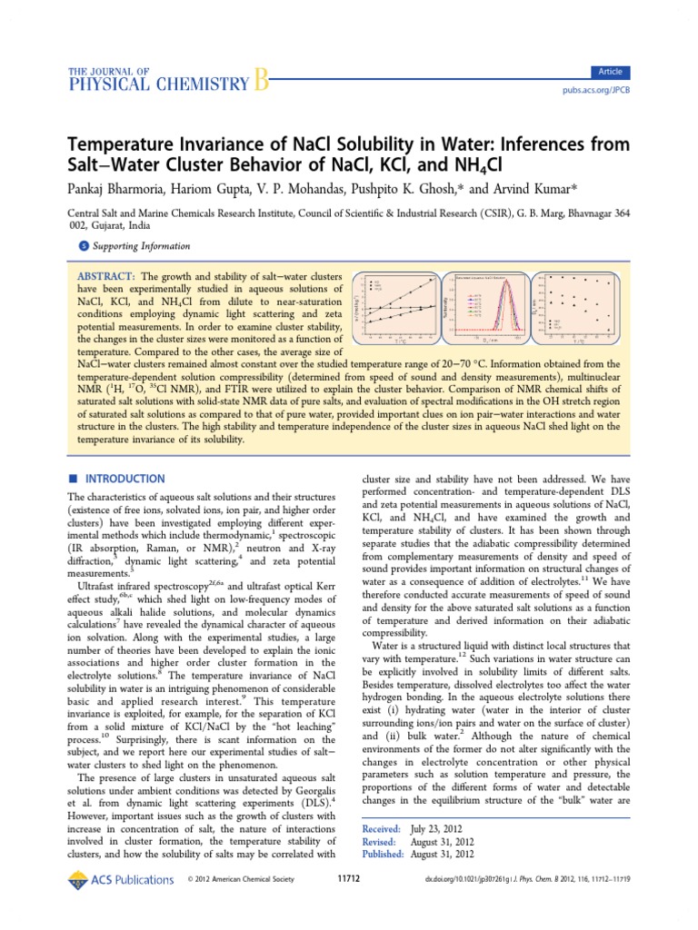 Temperature Invariance of Nacl Solubility in Water: Inferences From ...