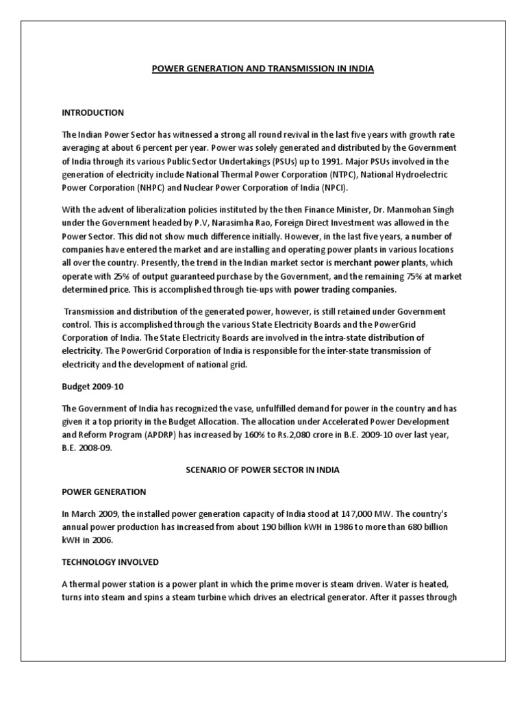 Power Generation Types in India | PDF | Electric Power Transmission ...