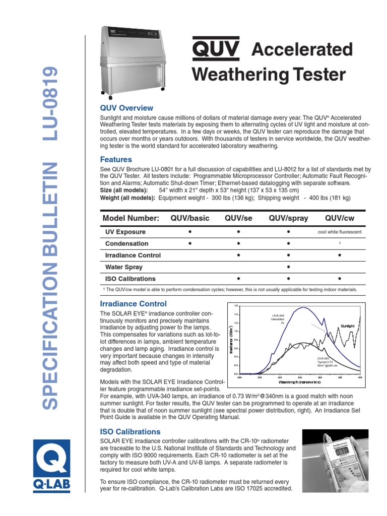 QUV Tester | PDF | Ultraviolet | Calibration