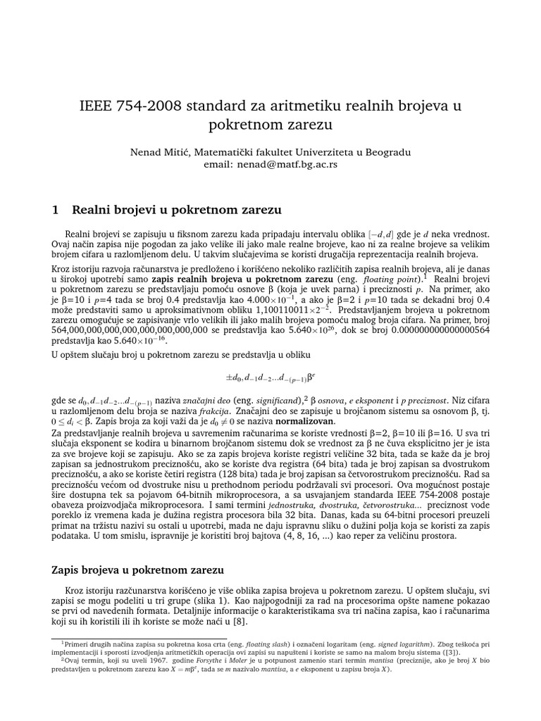 IEEE 754-2008 Standard Za Aritmetiku Realnih Brojeva U Pokretnom PDF | PDF