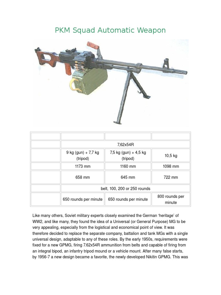 PKM Machine Gun Specifications Overview | PDF | Firearm Components ...