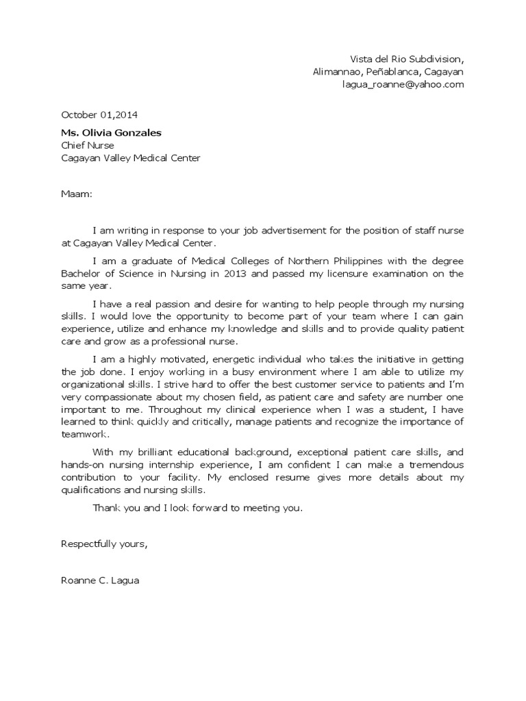 Application Letter Final | PDF | Nursing | Health Care