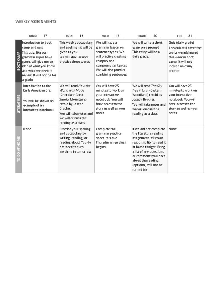 Weekly Assignments | PDF