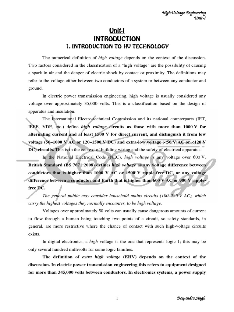 UNIT-1 of HVE | Download Free PDF | Electric Power Transmission | High ...