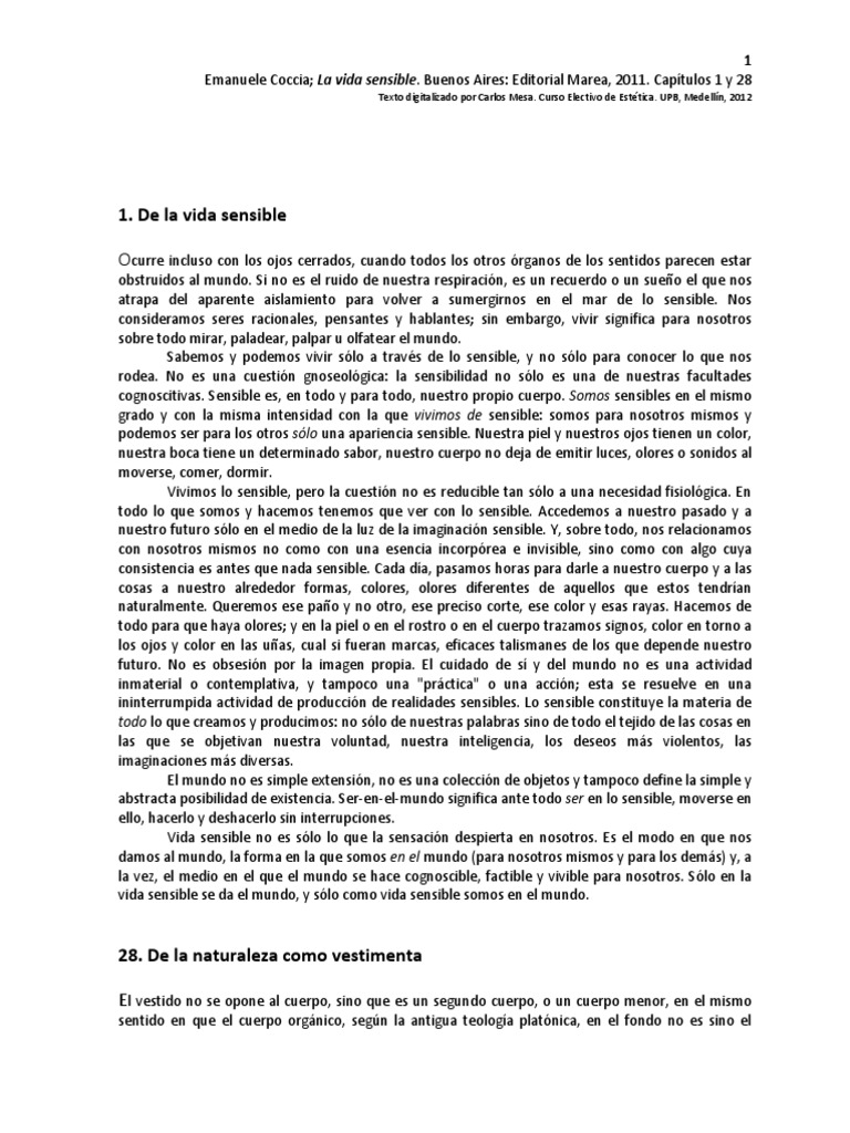 Emanuele Coccia La Vida Sensible | PDF | Vida | Existencia