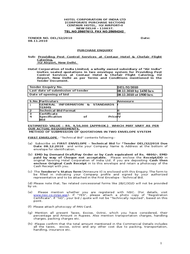 Tender Form Pest Control Services | PDF | Value Added Tax | Taxes