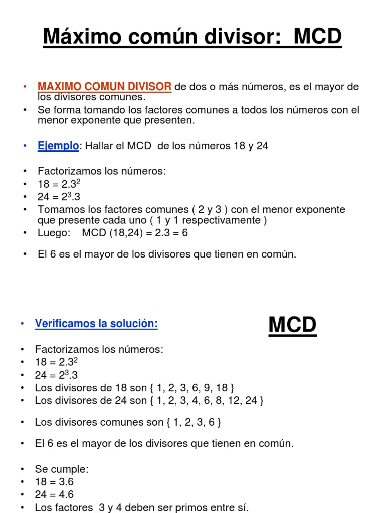 MCD y MCM: Definición y Ejemplos | PDF | Matemáticas discretas | Números