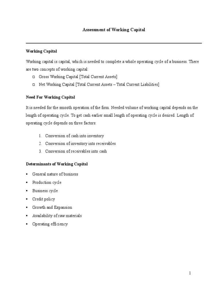 Working Capital Assesment | PDF | Working Capital | Cost Of Goods Sold