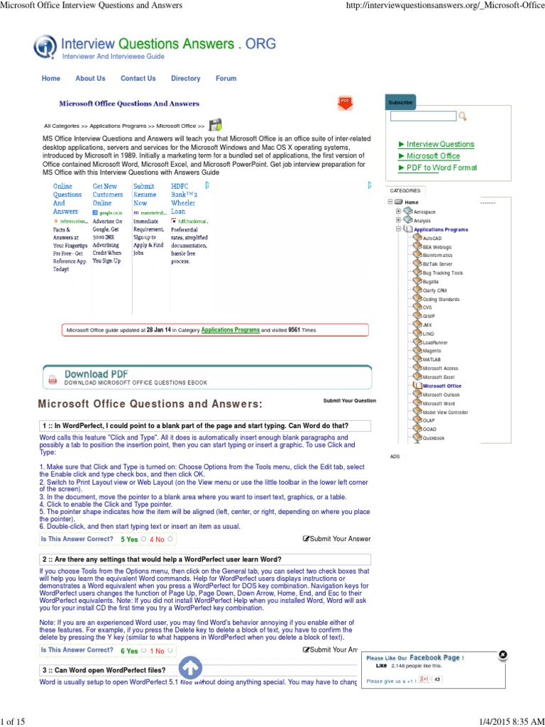 Microsoft Office Interview Questions and Answers PDF | PDF | Microsoft ...