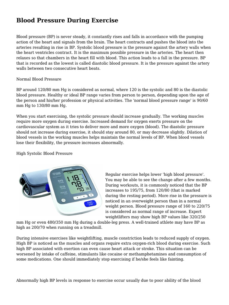Blood Pressure During Exercise | PDF | Diastole | Blood Pressure