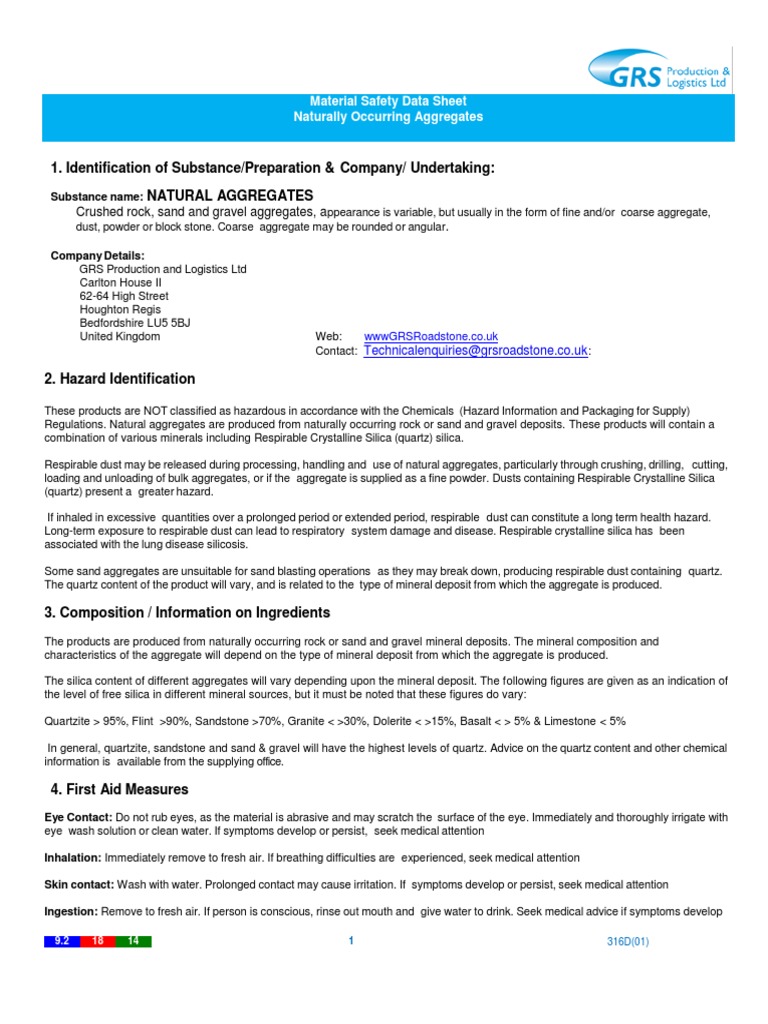 316D GRS Natural Aggregates Safety Data Sheet | PDF | Sand ...